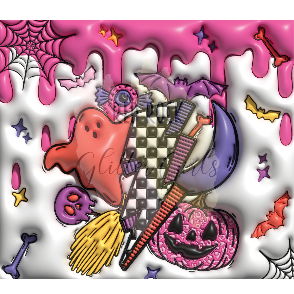 Puffy Pink Drip Ghost 20 oz. Wrap – Red Rock Glitter Girls