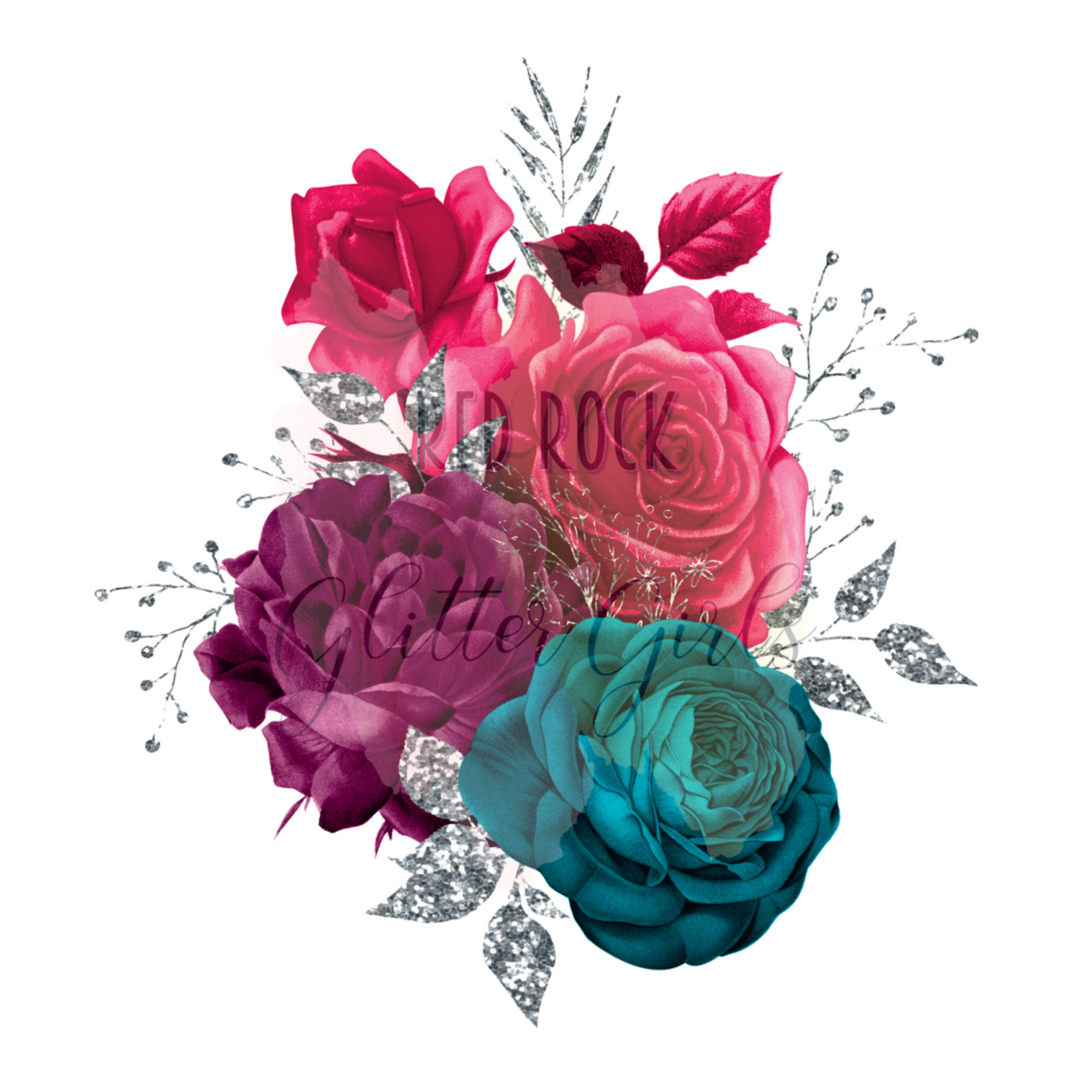 Pink, Maroon & Teal Roses- Clear Cast – Red Rock Glitter Girls